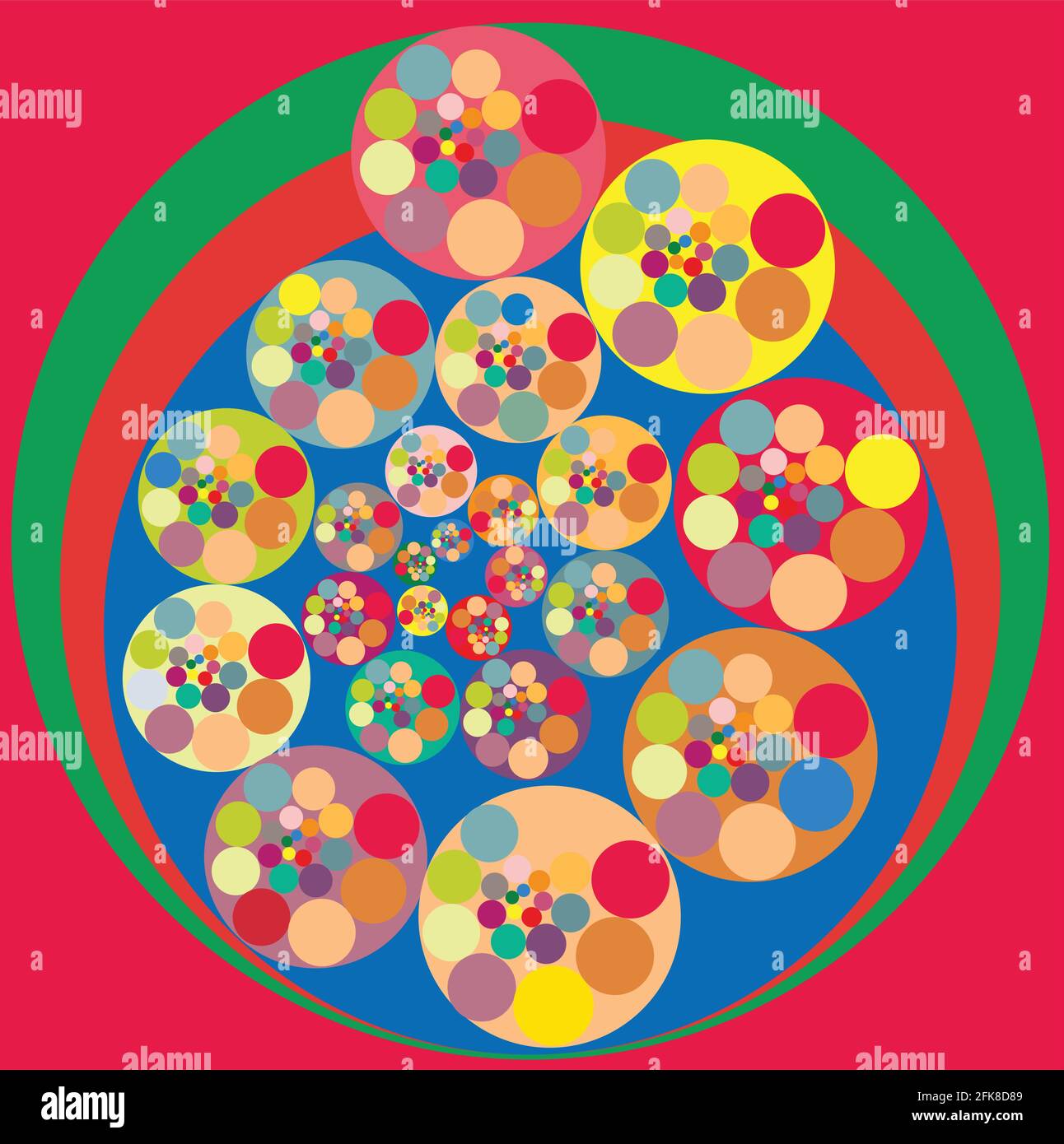 Multicolored circles arranged around spiral. Vector illustration ...