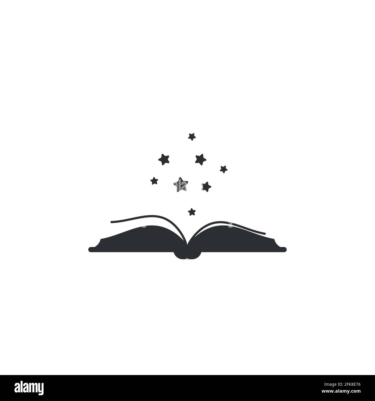 Open book with thick book cover and black soft stars flying out ...