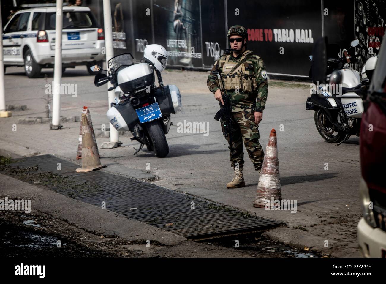 Security checkpoint at the entrance of the Erbil Stadium, the day of ...