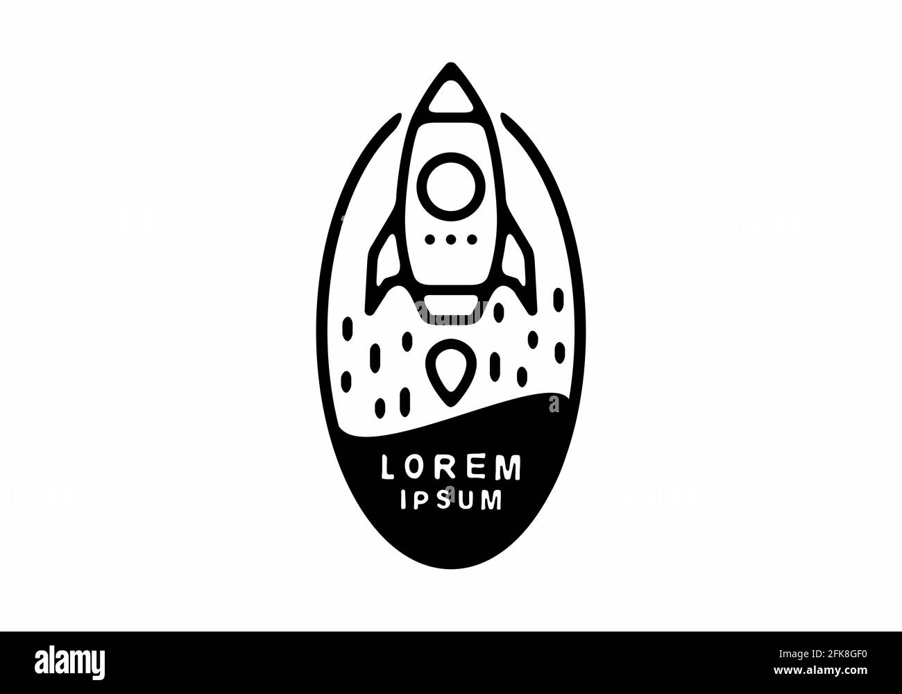 Black line art illustration of rocket in stand oval shape design Stock ...