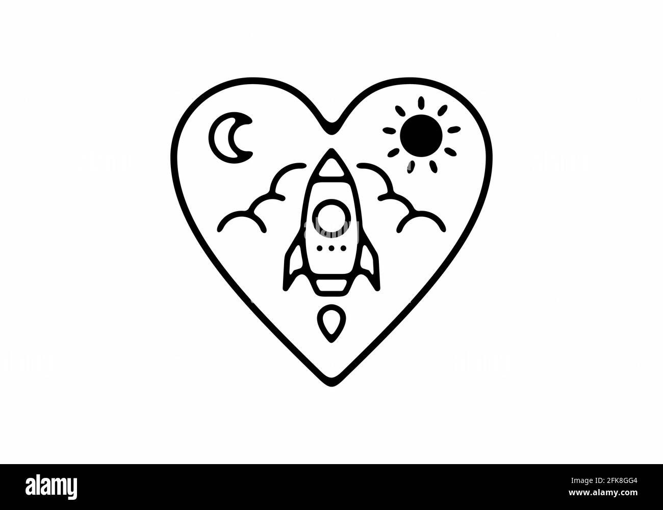 Black line art illustration of rocket in love shape design Stock Vector ...