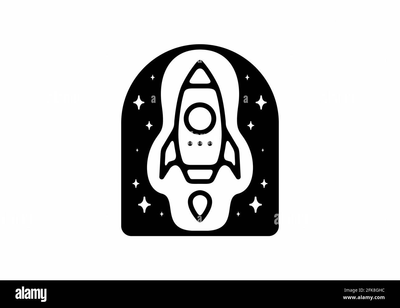 Black line art illustration of rocket in window frame shape design ...
