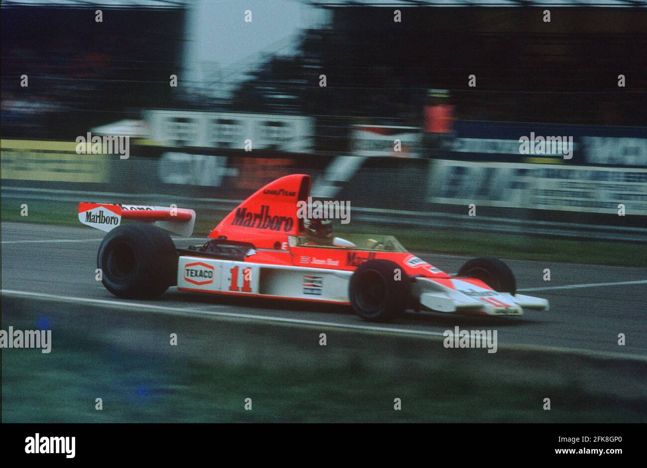 James Hunt in the McLaren M23 F1 car during practice for the ...