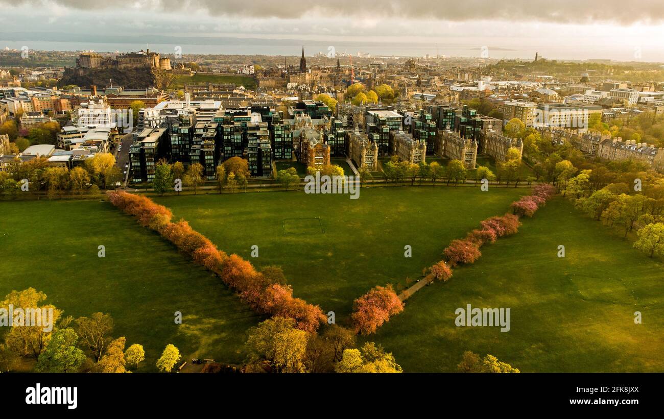 Aerial pictures Edinburgh's Meadows of which its cherry blossoms are in ...