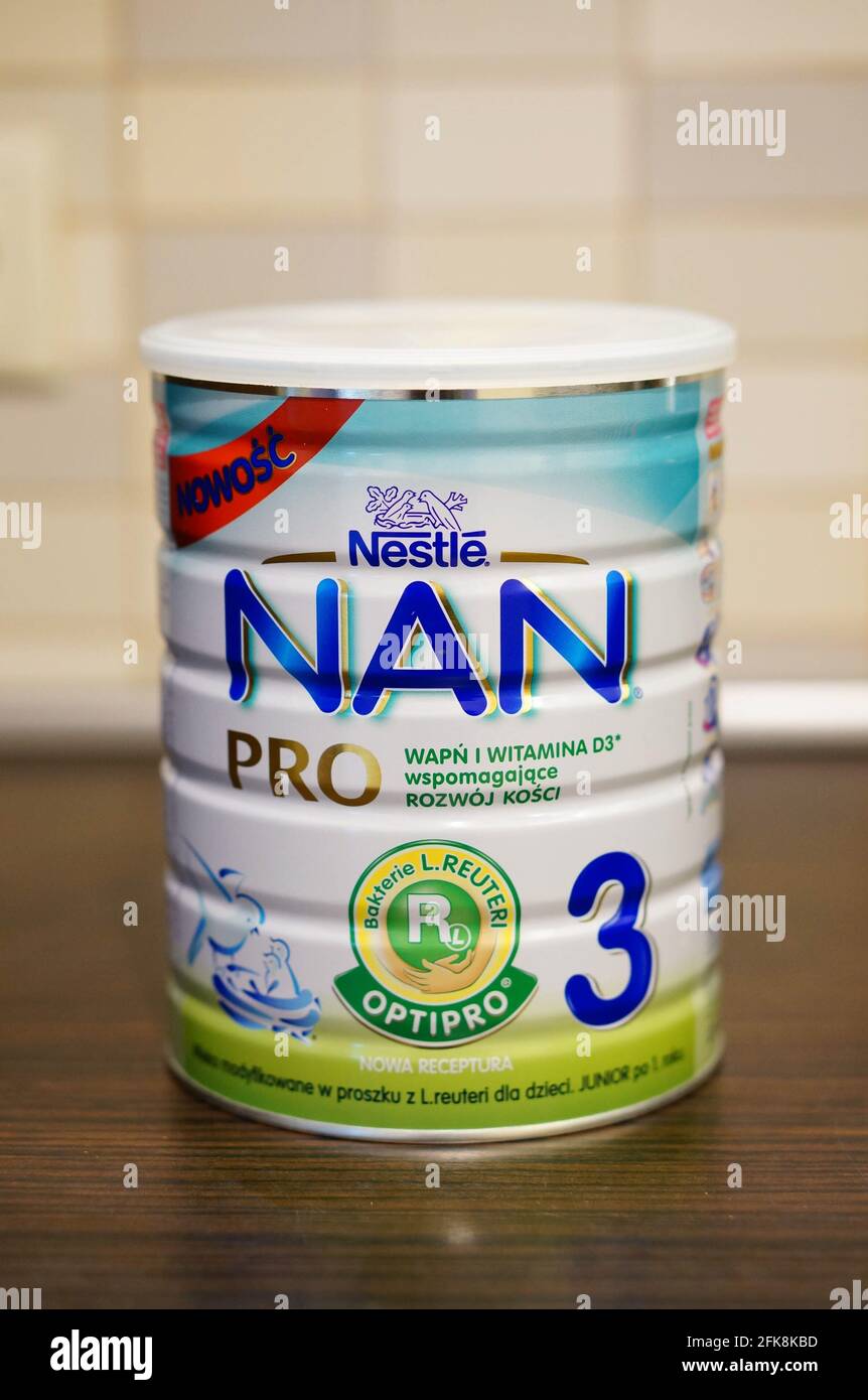 POZNAN, POLAND - Sep 25, 2015: Nan Pro 3 baby milk powder in a ...