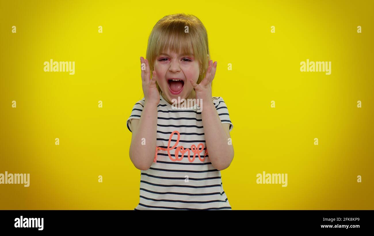 Frustrated unhappy annoyed kid child raising hands, quarreling, asking ...