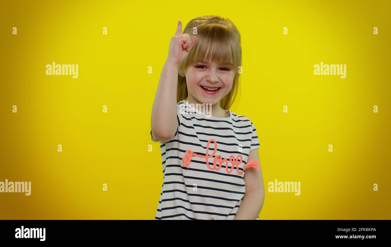 Inspired kid make gesture raises finger came up with creative plan ...