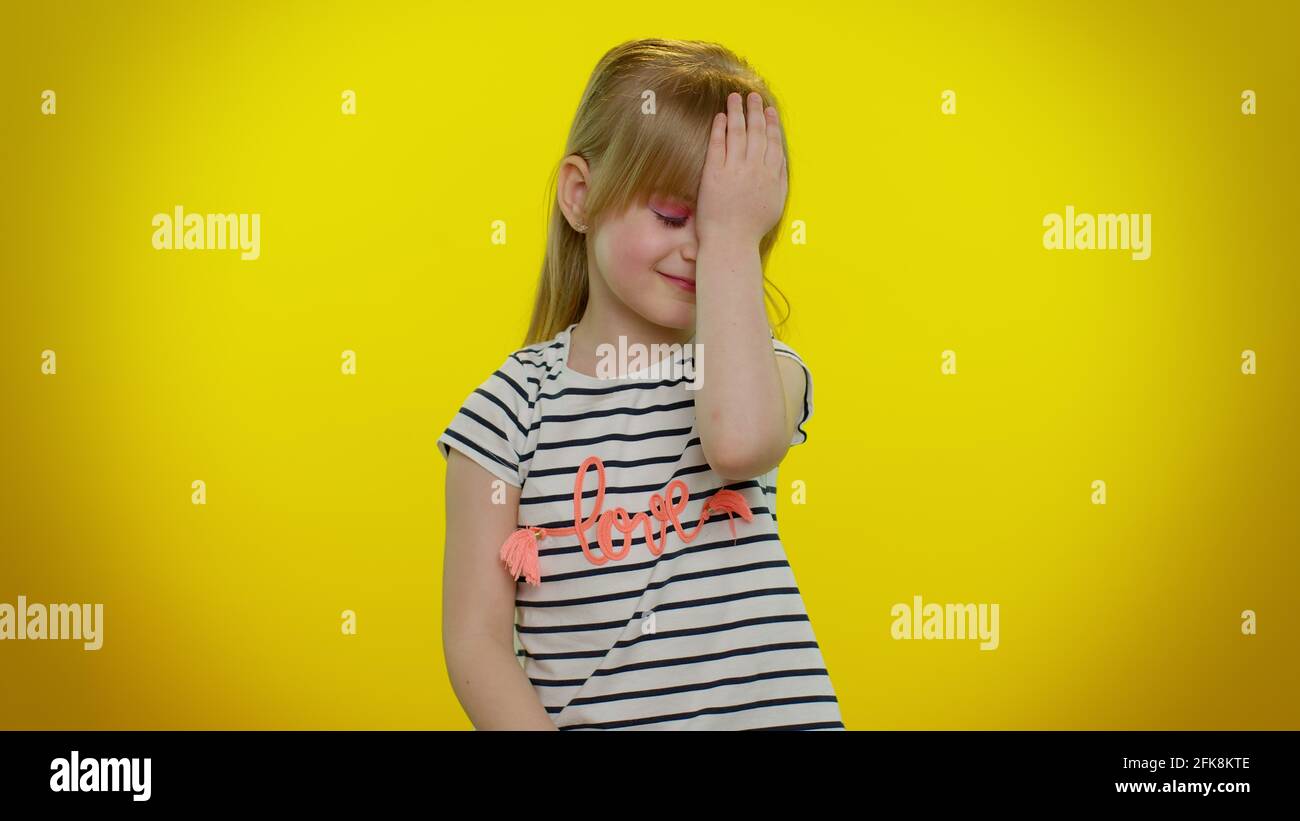 Kid child girl waiting for good luck and loses, surprised sudden ...