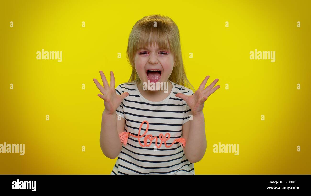 Kid screams from stress tension problems feels horror hopelessness fear ...