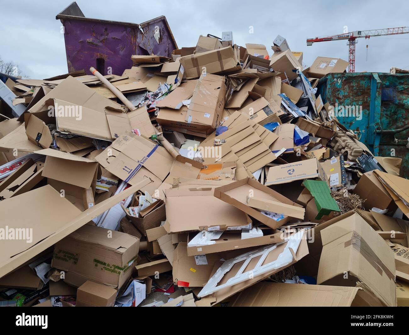 FREIBURG, GERMANY - Mar 22, 2021: A large mountain of paper garbage in ...