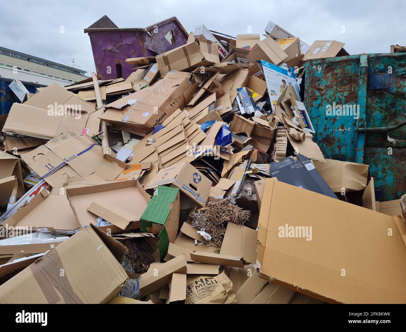 FREIBURG, GERMANY - Mar 22, 2021: A large mountain of paper garbage in ...