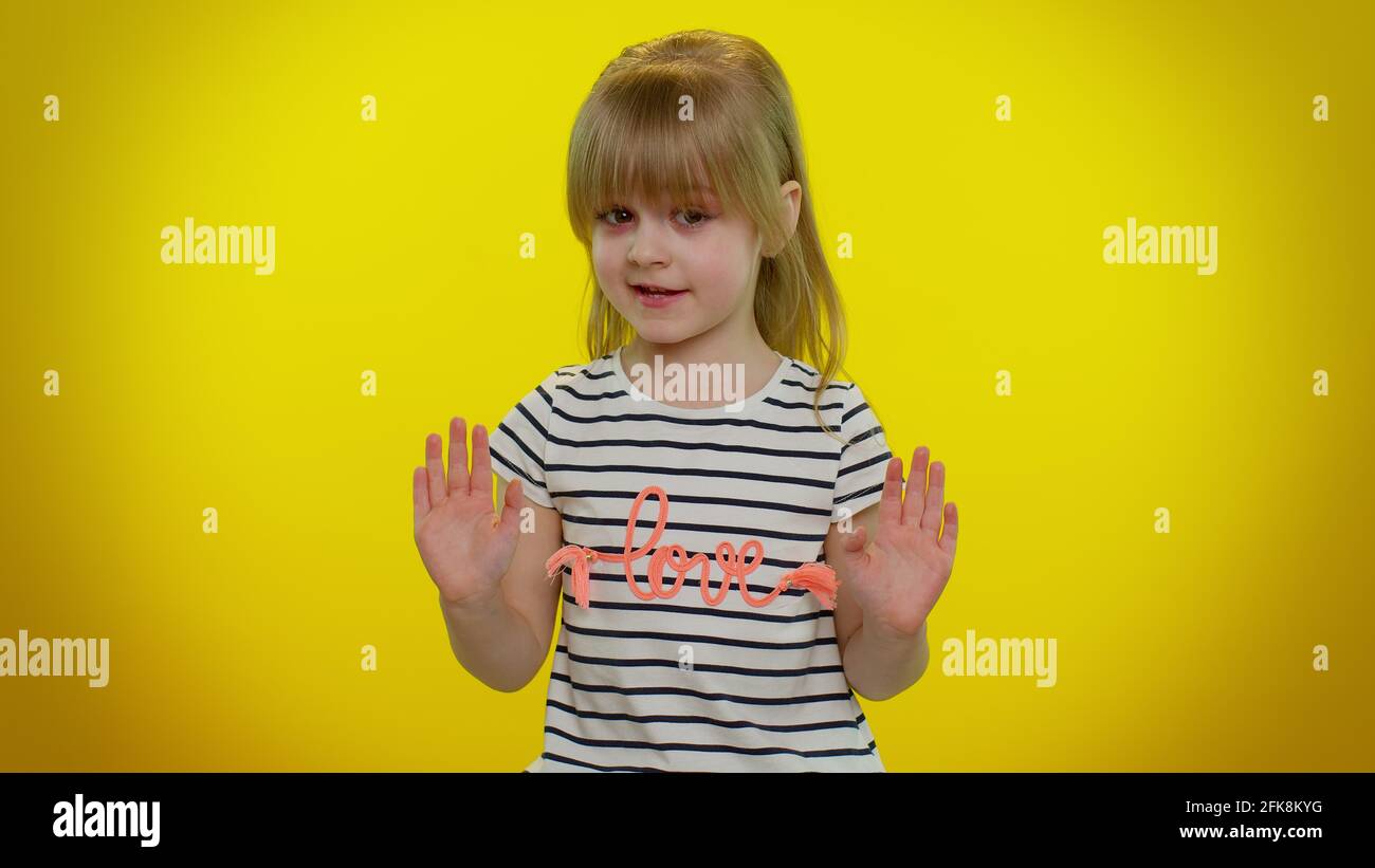 I do not need it, not me, no thanks, honest little kid child pointing ...