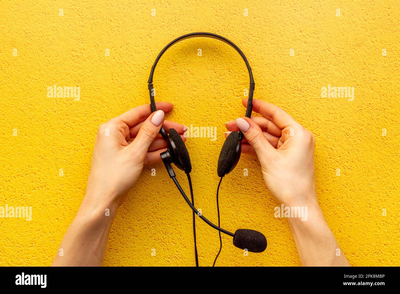 Hotline or call center support. Headset equipment Stock Photo - Alamy