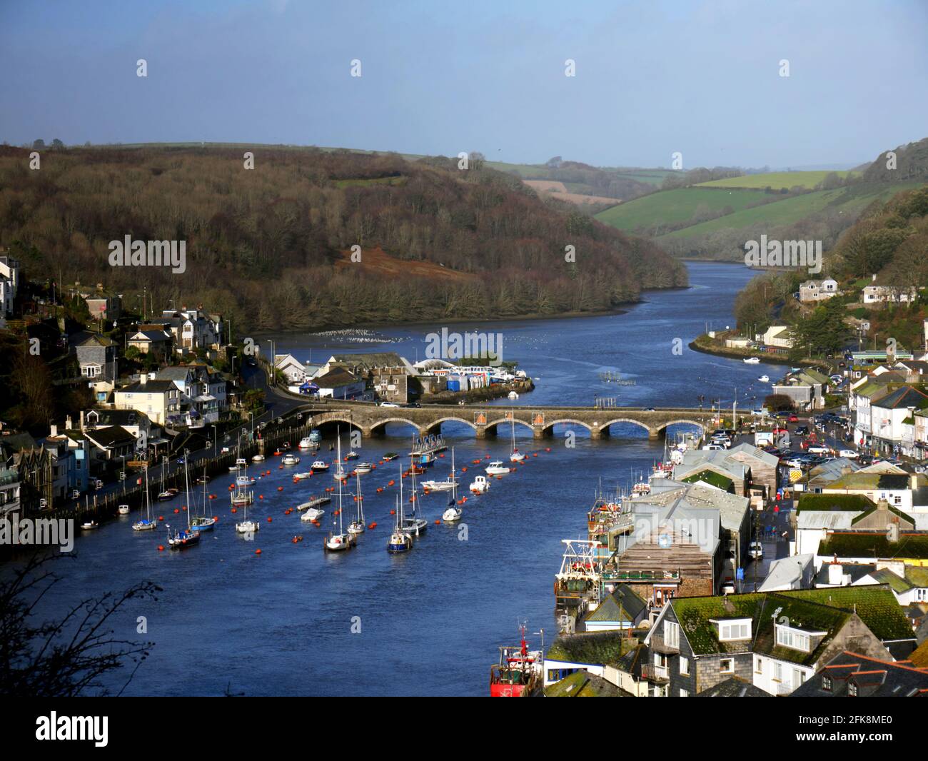 The seven-arched bridge across the Looe River, Cornwall, seen from ...