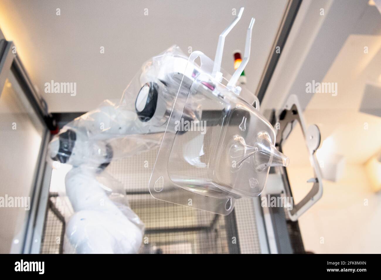 Munich, Germany. 29th Apr, 2021. A robot for automated corona swabs ...