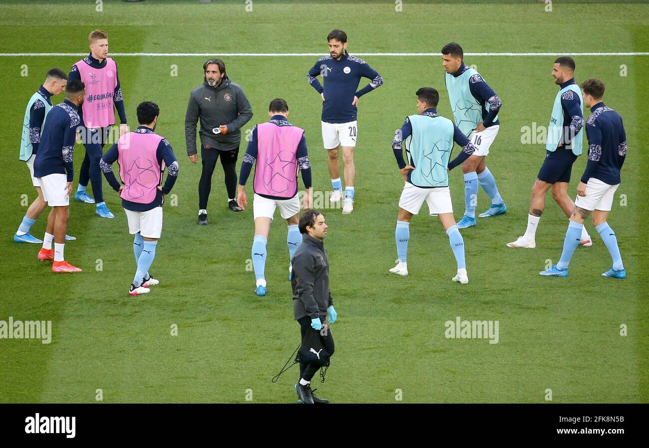 Fitness coach of Manchester City Lorenzo Buenaventura directs the warm ...