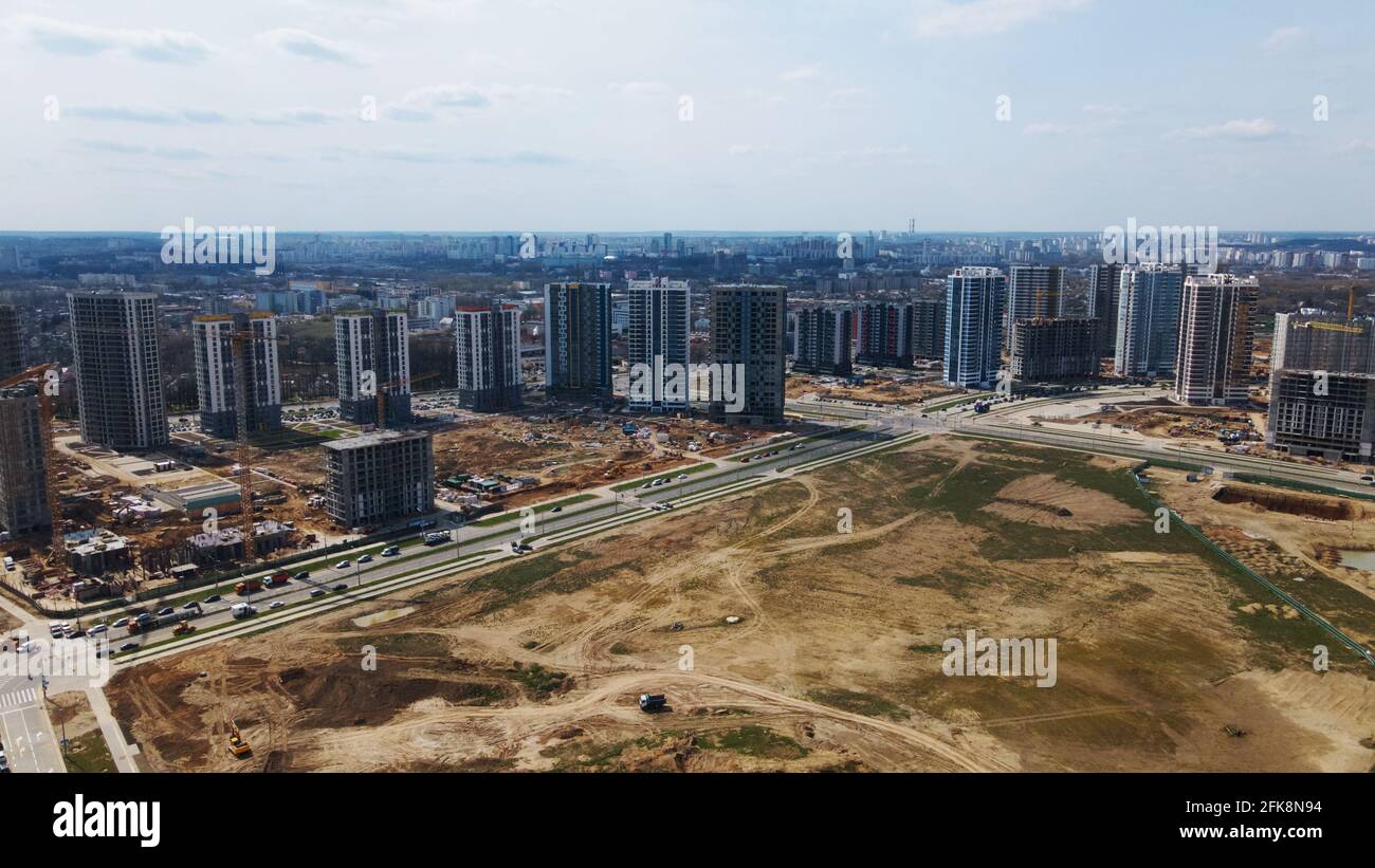 Modern urban development. Construction site with multi-storey buildings ...