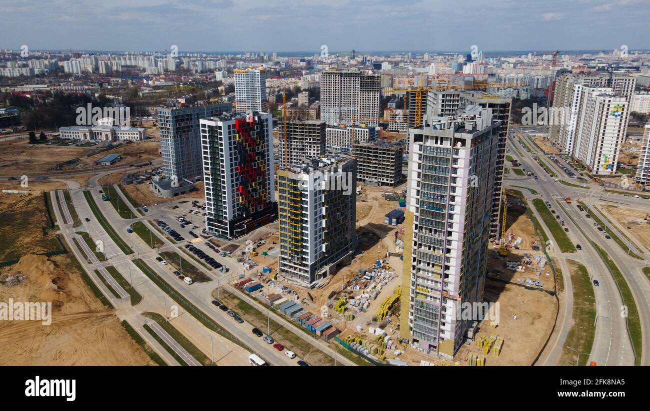 Modern urban development. Construction site with multi-storey buildings ...