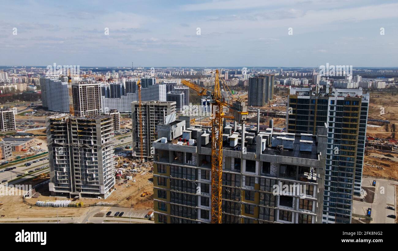 Modern urban development. Construction site with multi-storey buildings ...