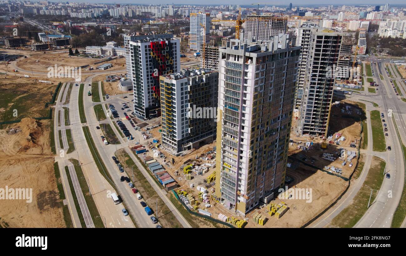 Modern urban development. Construction site with multi-storey buildings ...