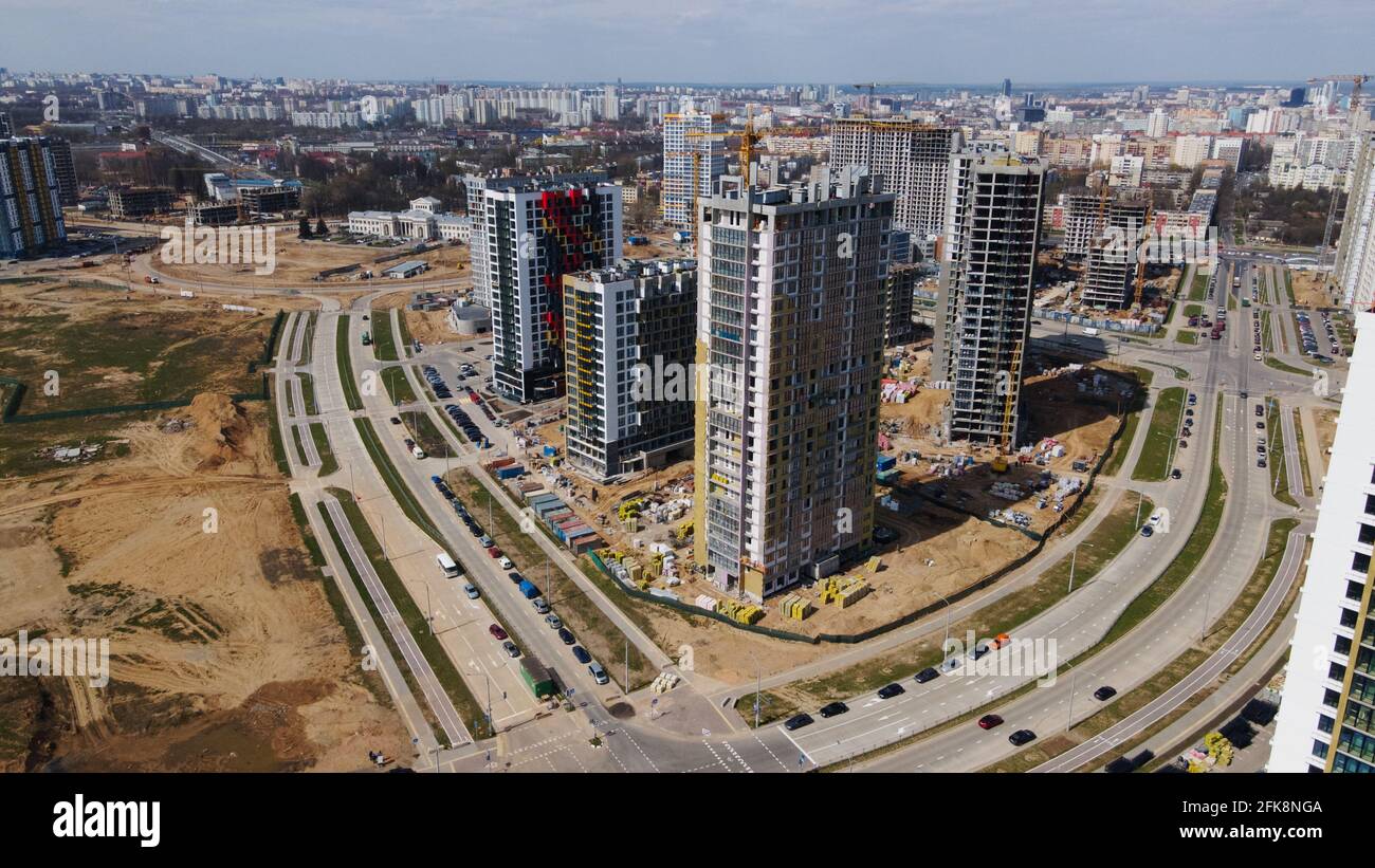 Modern urban development. Construction site with multi-storey buildings ...