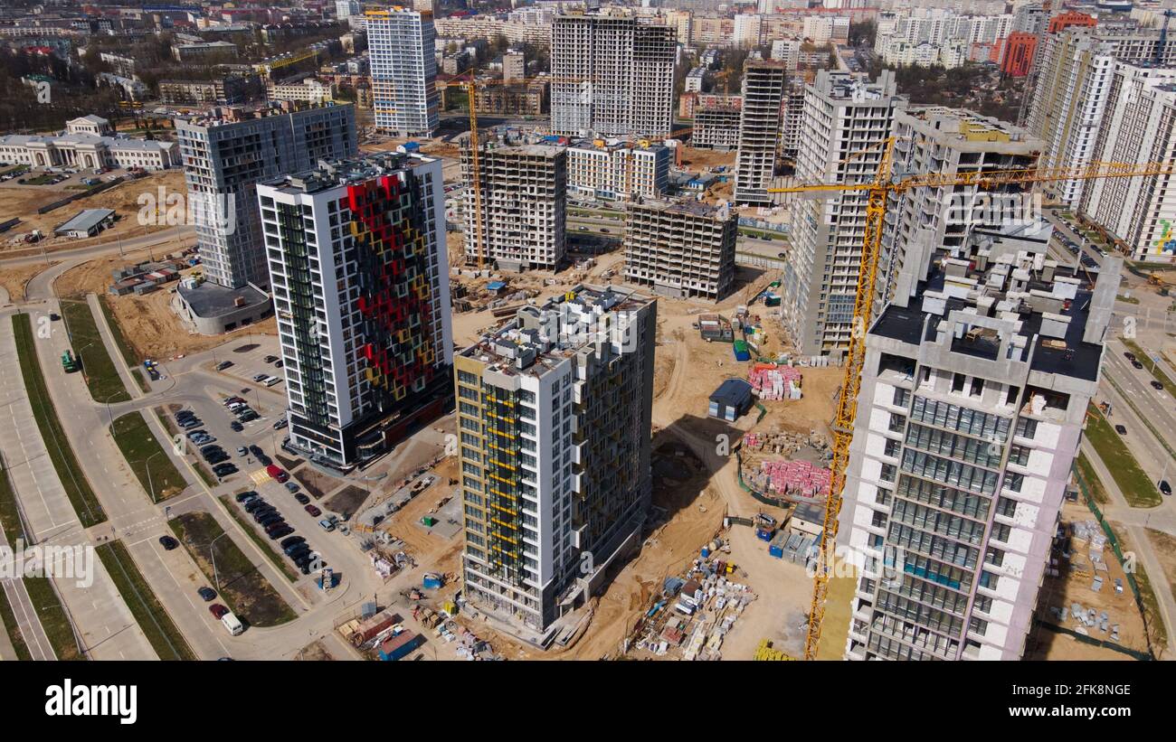 Modern urban development. Construction site with multi-storey buildings ...