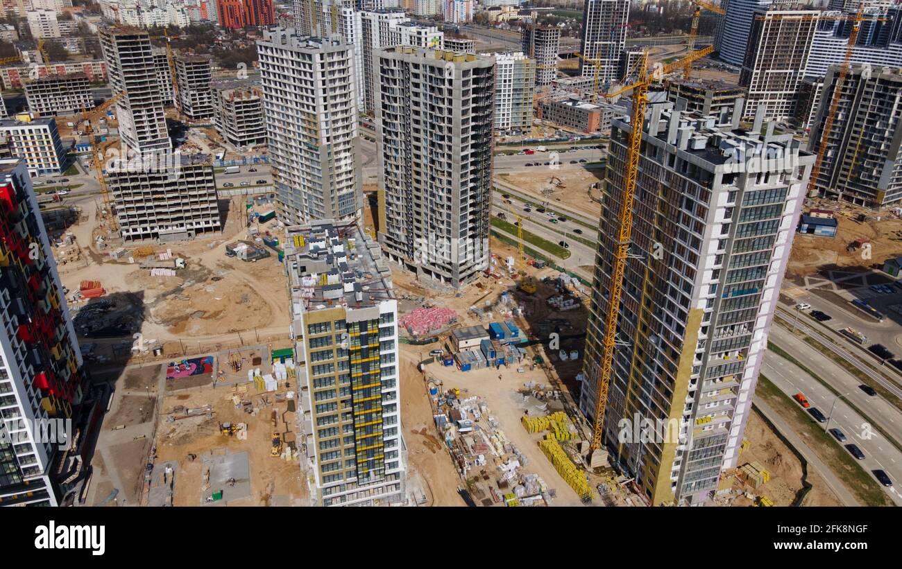 Modern urban development. Construction site with multi-storey buildings ...