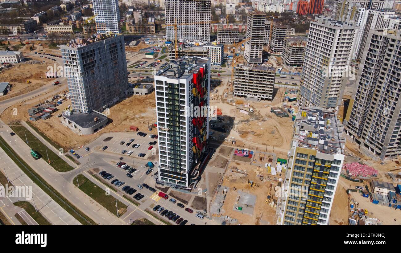 Modern urban development. Construction site with multi-storey buildings ...