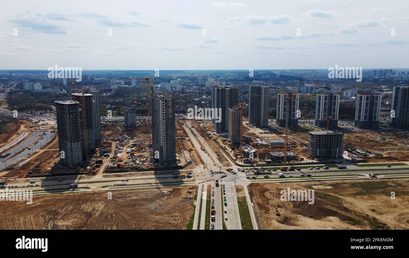 Modern urban development. Construction site with multi-storey buildings ...