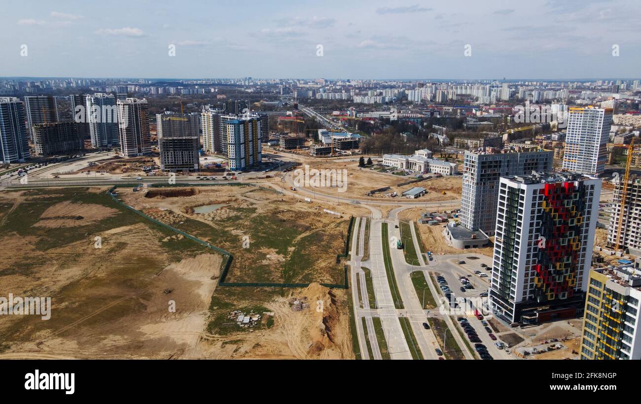 Modern urban development. Construction site with multi-storey buildings ...
