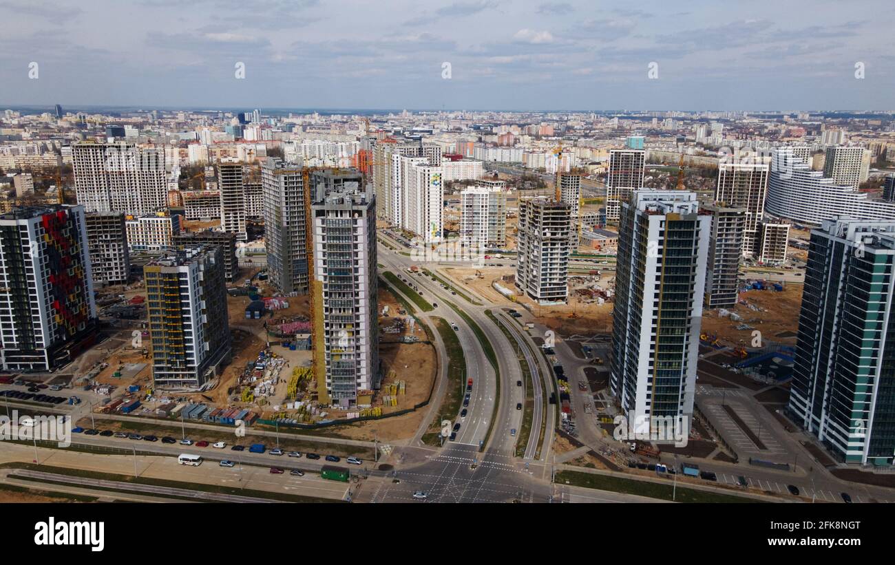 Modern urban development. Construction site with multi-storey buildings ...