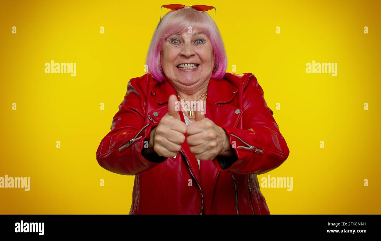 Senior rocker old woman wish for good luck waiting lottery winning ...