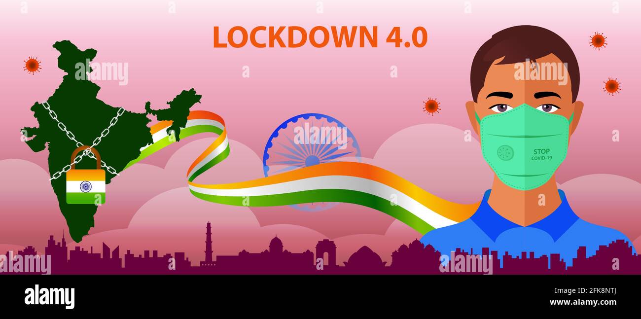India Lockdown 4.0 to fight with Covid-19 pandemic. Vector Illustration ...