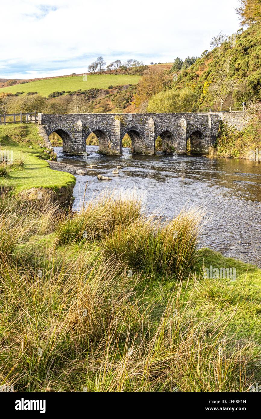 The River Barle passing under Landacre Bridge on Exmoor National Park ...