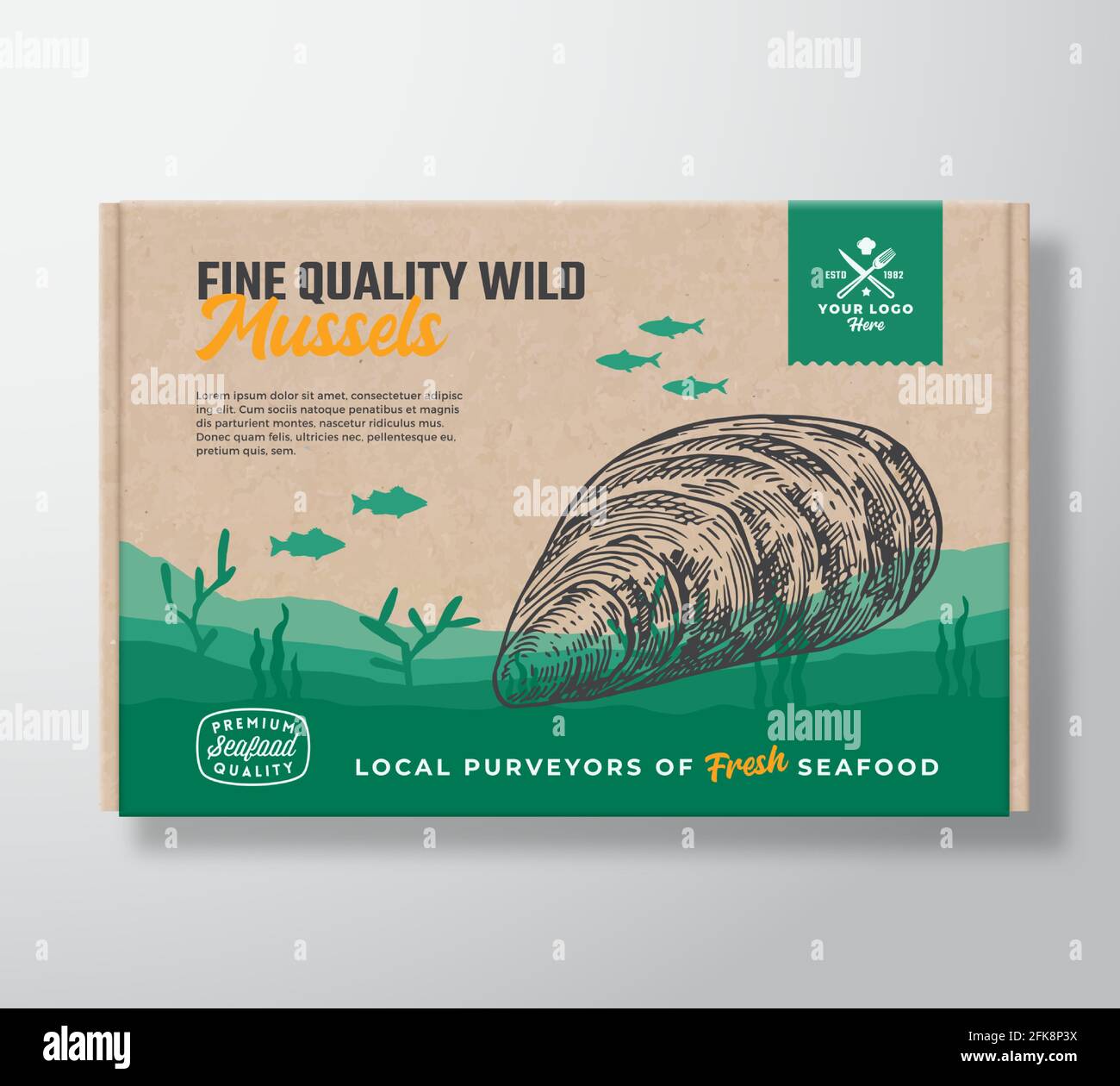 Fine Quality Seafood Cardboard Box. Abstract Vector Food Packaging ...