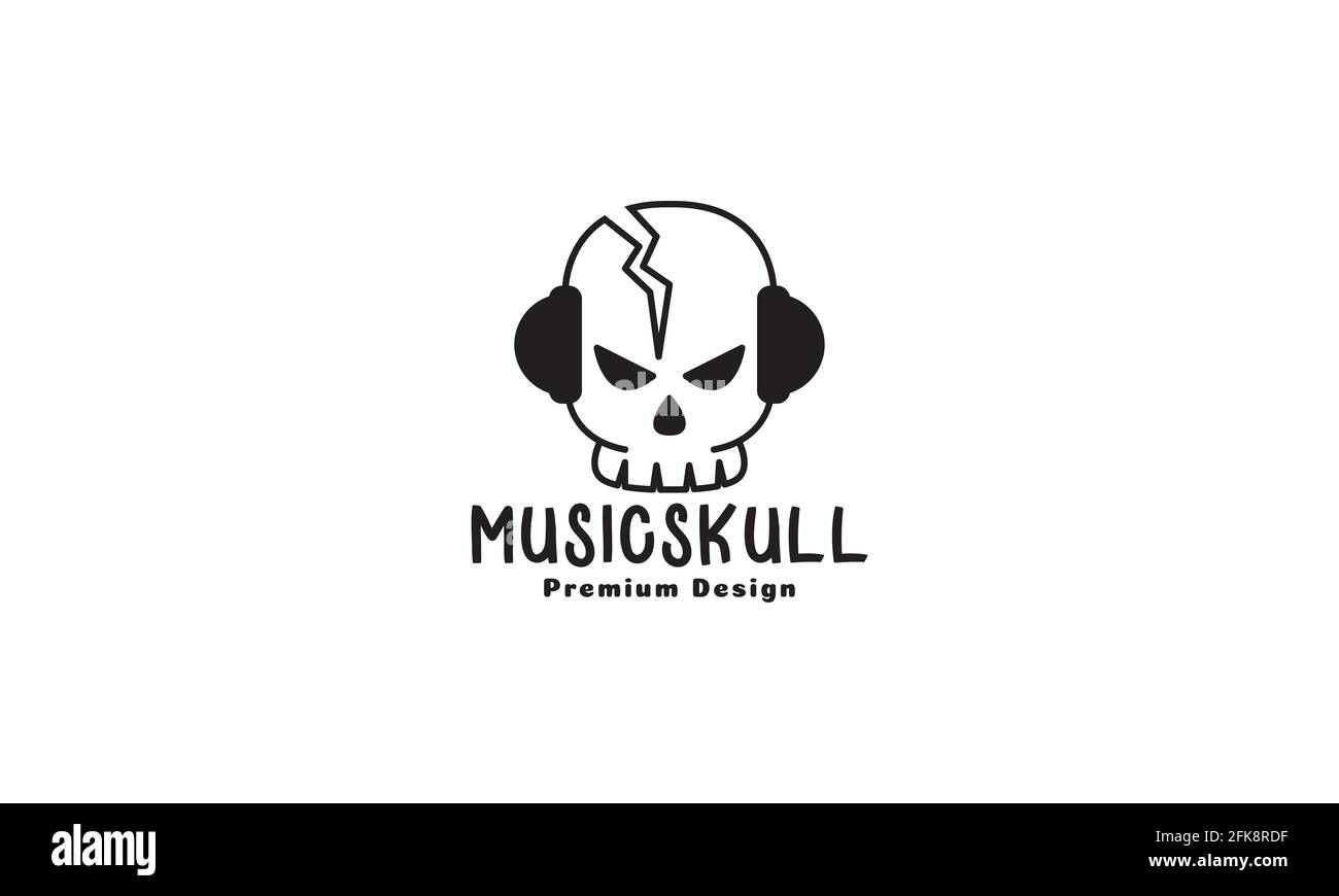 head skull lines with headphone music logo vector symbol icon design ...