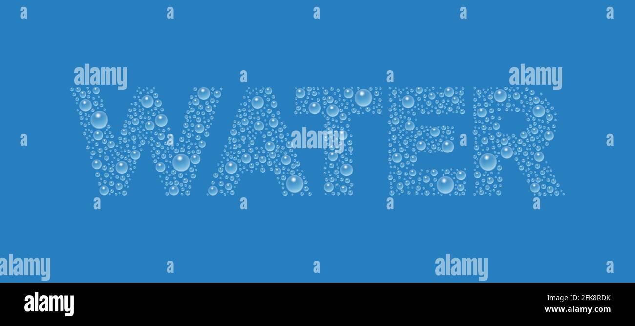 Text from droplets texture. Word Water. Vector realistic water drops ...