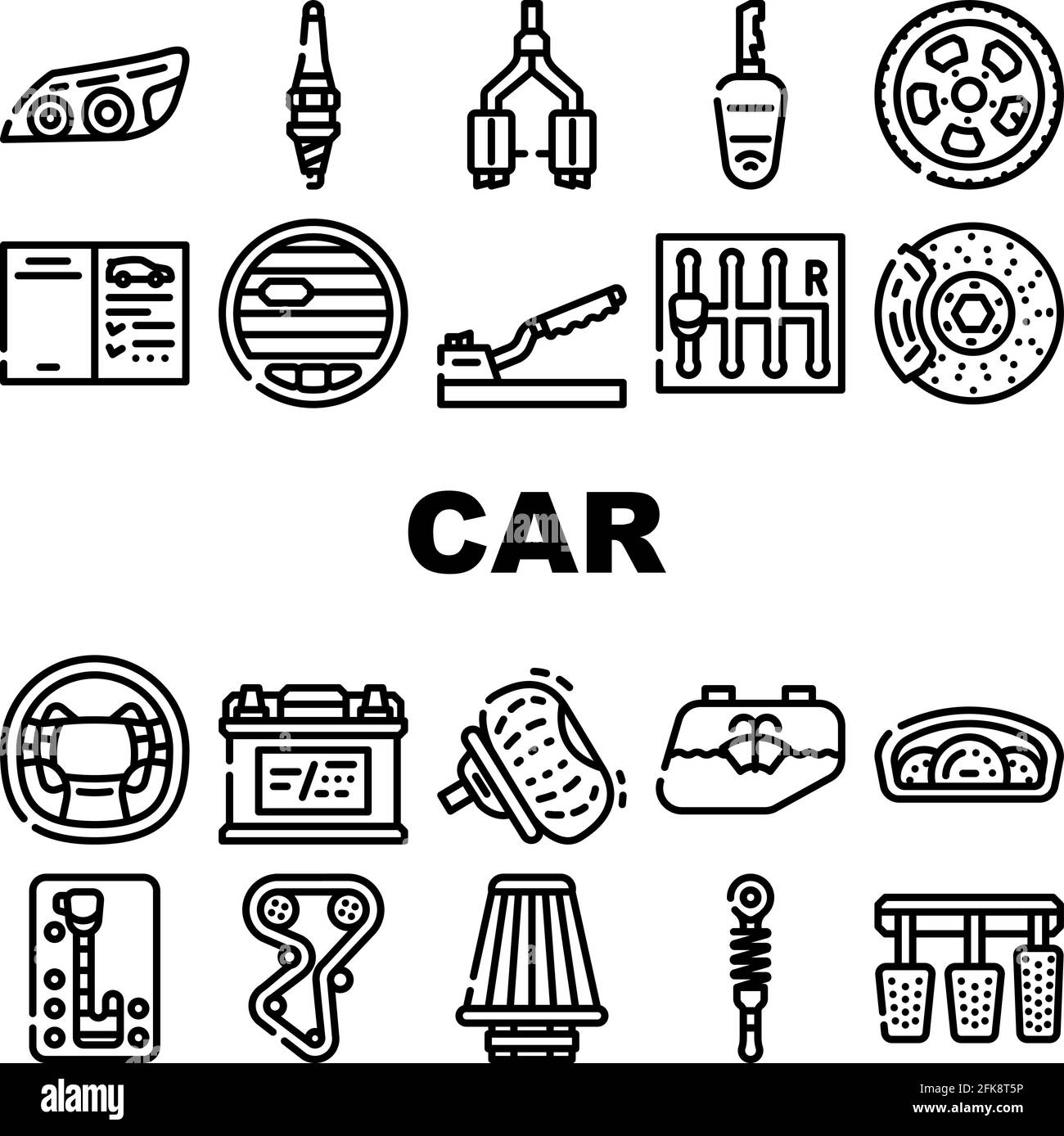 Car Vehicle Details Collection Icons Set Vector Stock Vector Image ...