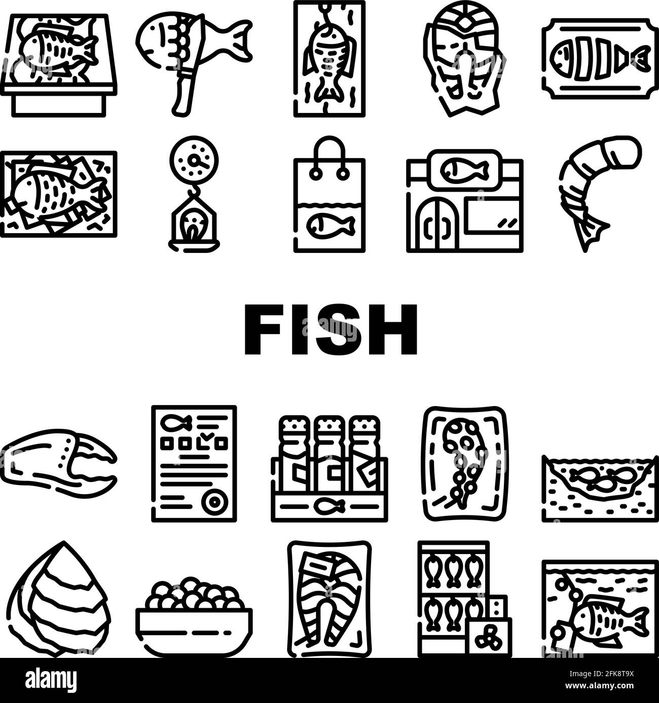 Fish Market Product Collection Icons Set Vector Stock Vector Image ...