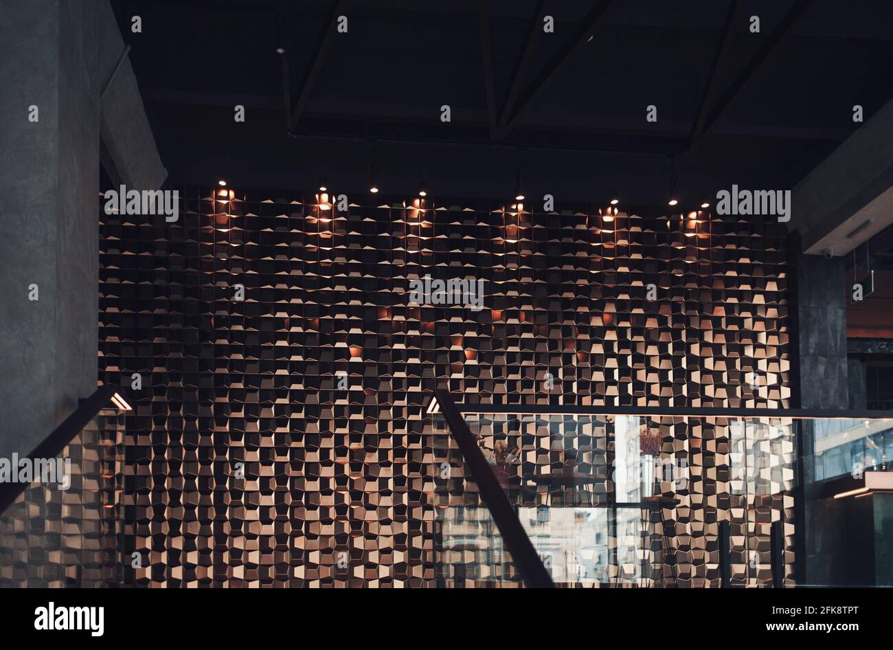 modern interiors of the restaurant. geometric wall in a cafe Stock ...