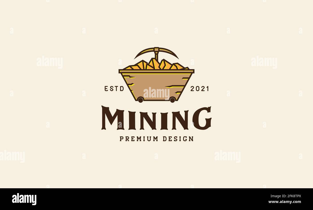 vintage minecart logo symbol icon vector graphic design illustration ...