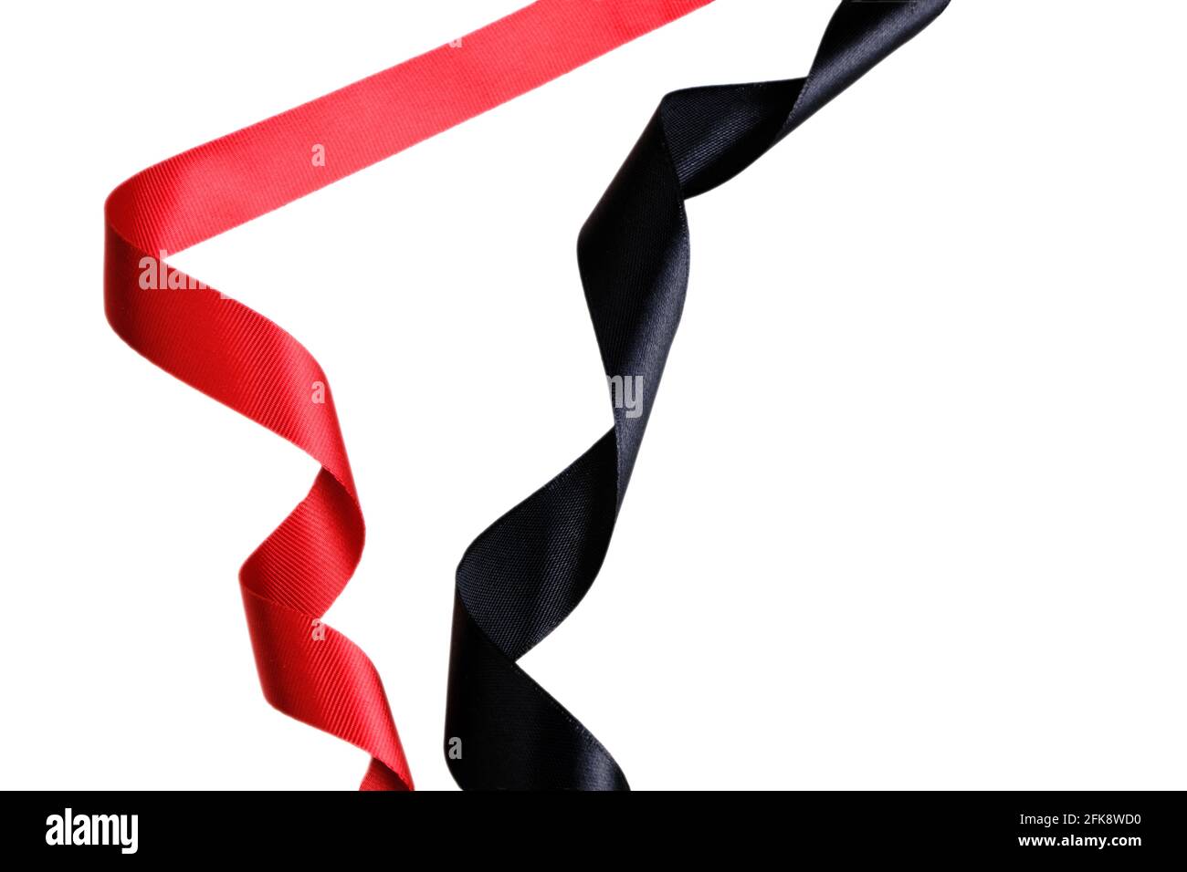 Red and black ribbon twisted in a spiral on a white background Stock ...
