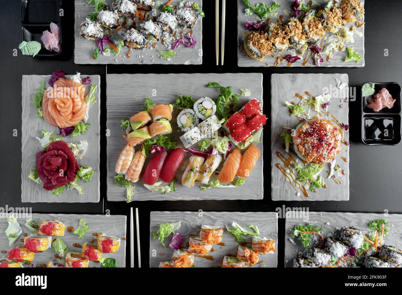 Overhead shot of different asian food plates - perfect for background ...