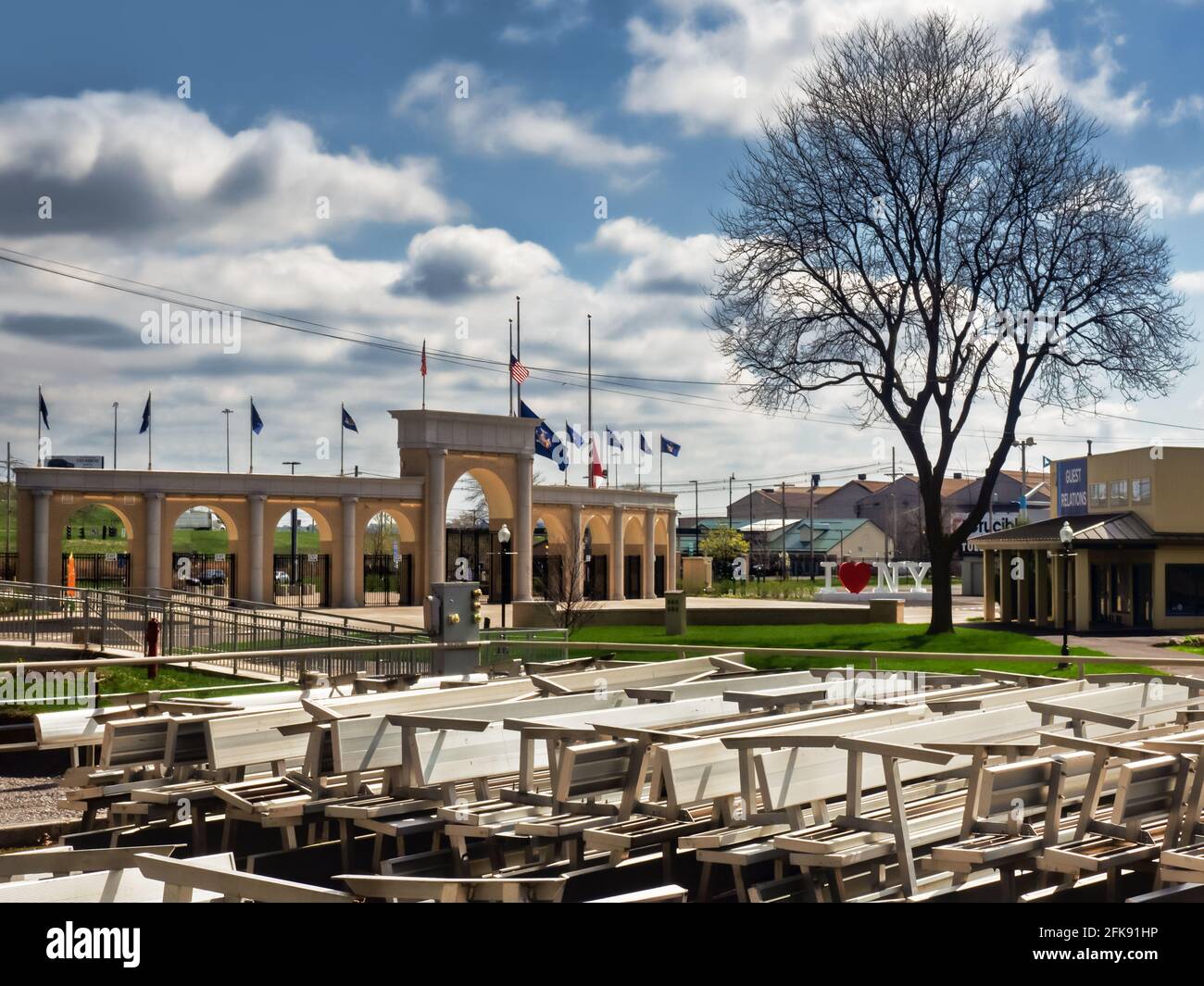 Geddes, New York, USA. April 18, 2021. Entrance to the New York ...