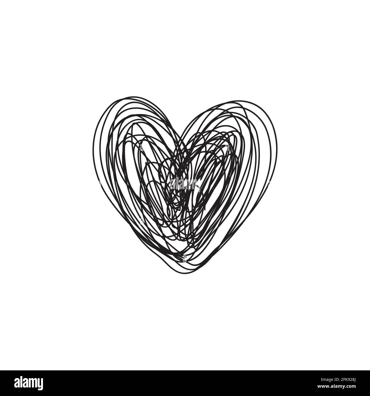 doodle hand drawn heart shaped on white background vector illustration ...