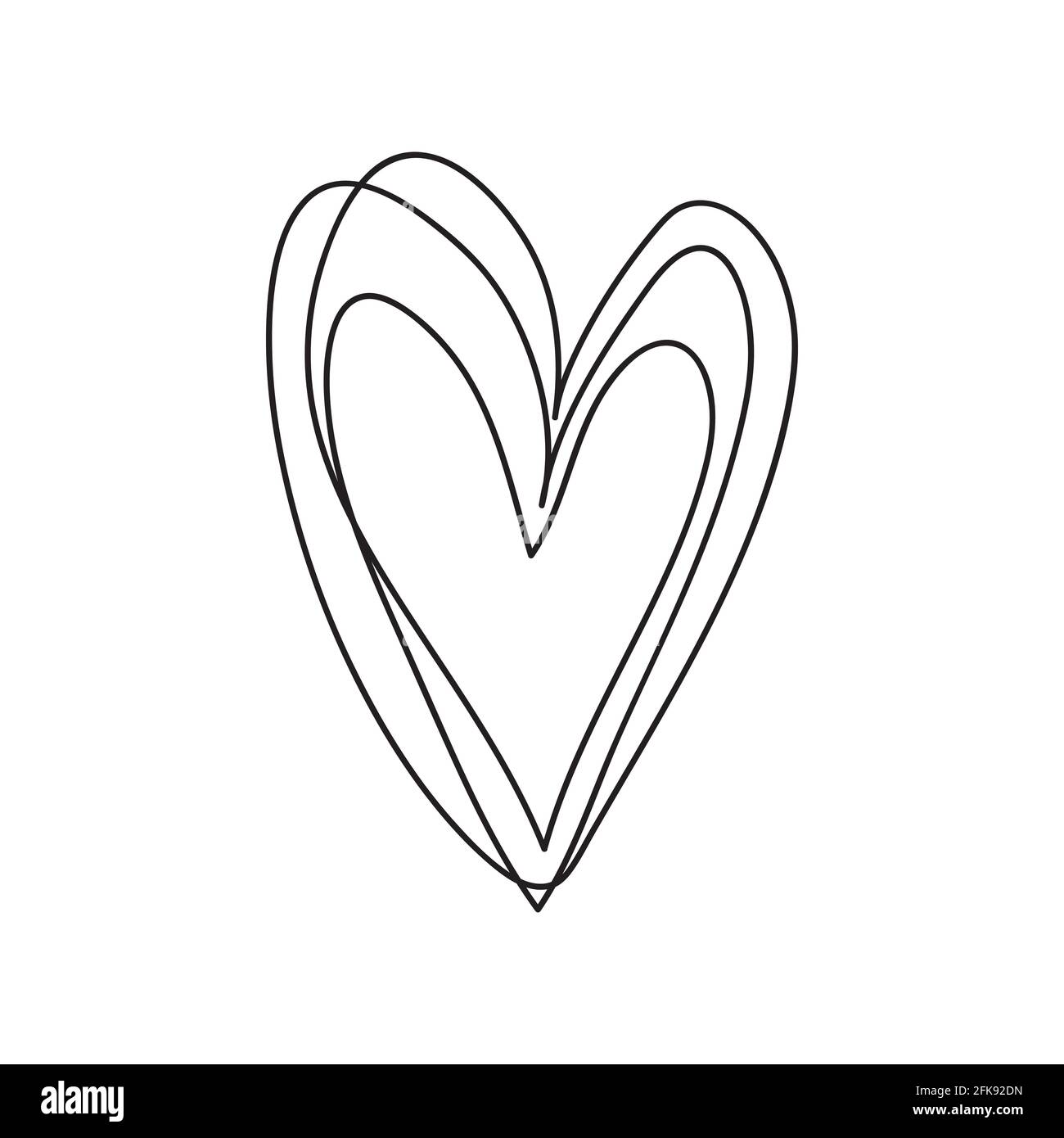 doodle hand drawn heart shaped on white background vector illustration ...