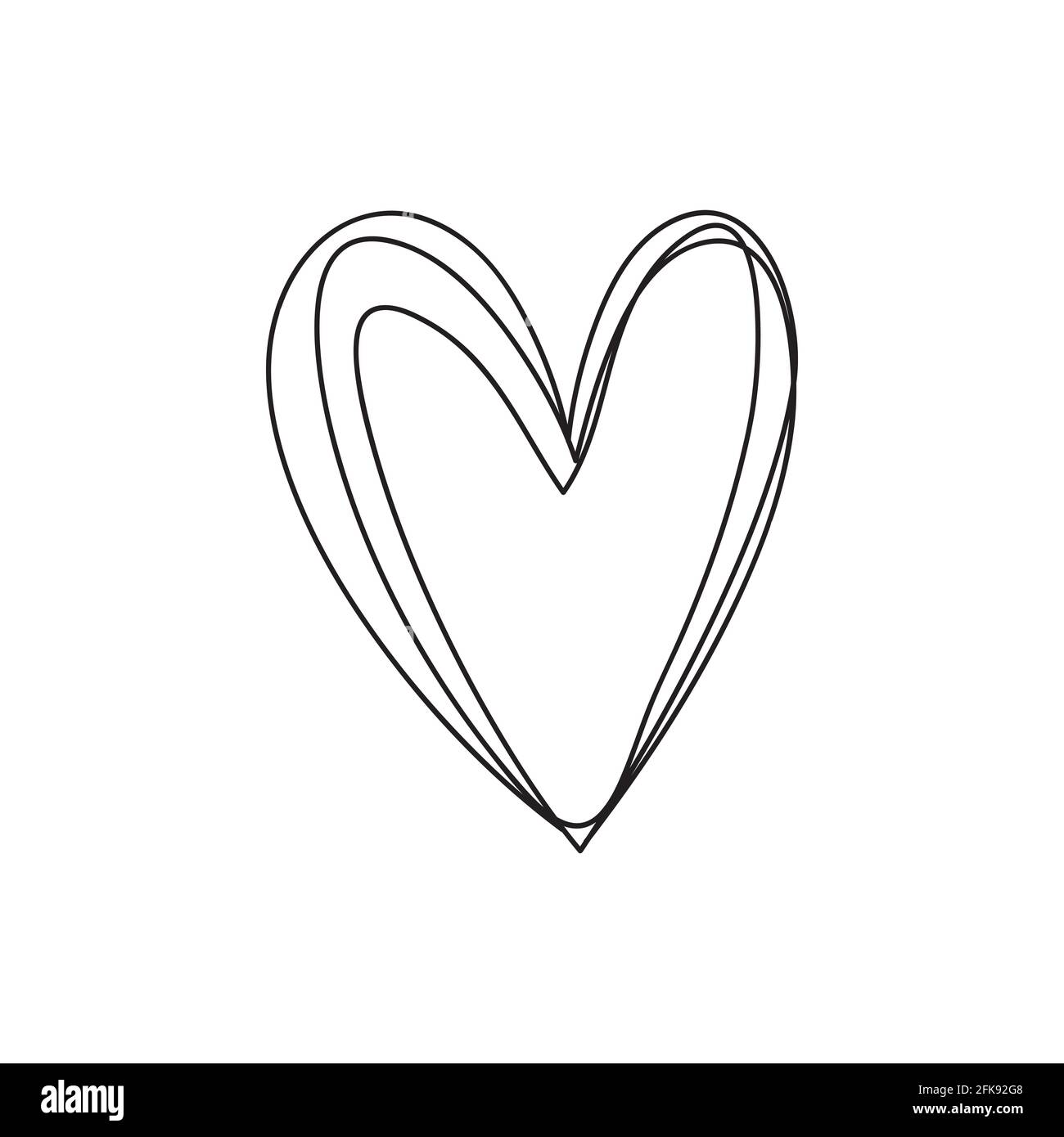 doodle hand drawn heart shaped on white background vector illustration ...