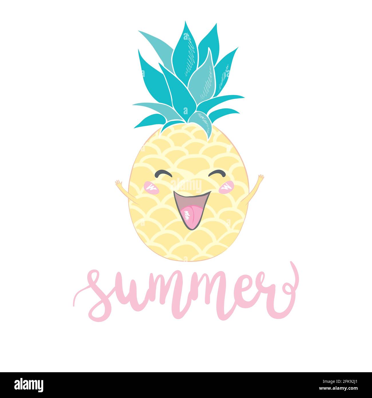 Funny vector background with pineapple , and hand written text "summer ...