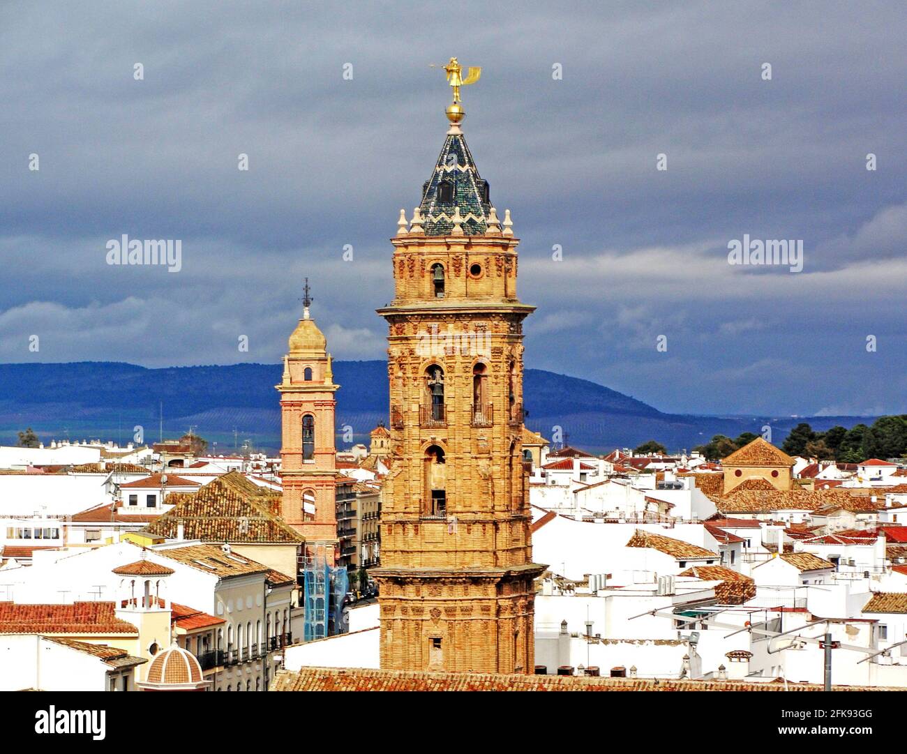 Old towers of the churches in Antequera, Malaga, Andalusia, Spain ...