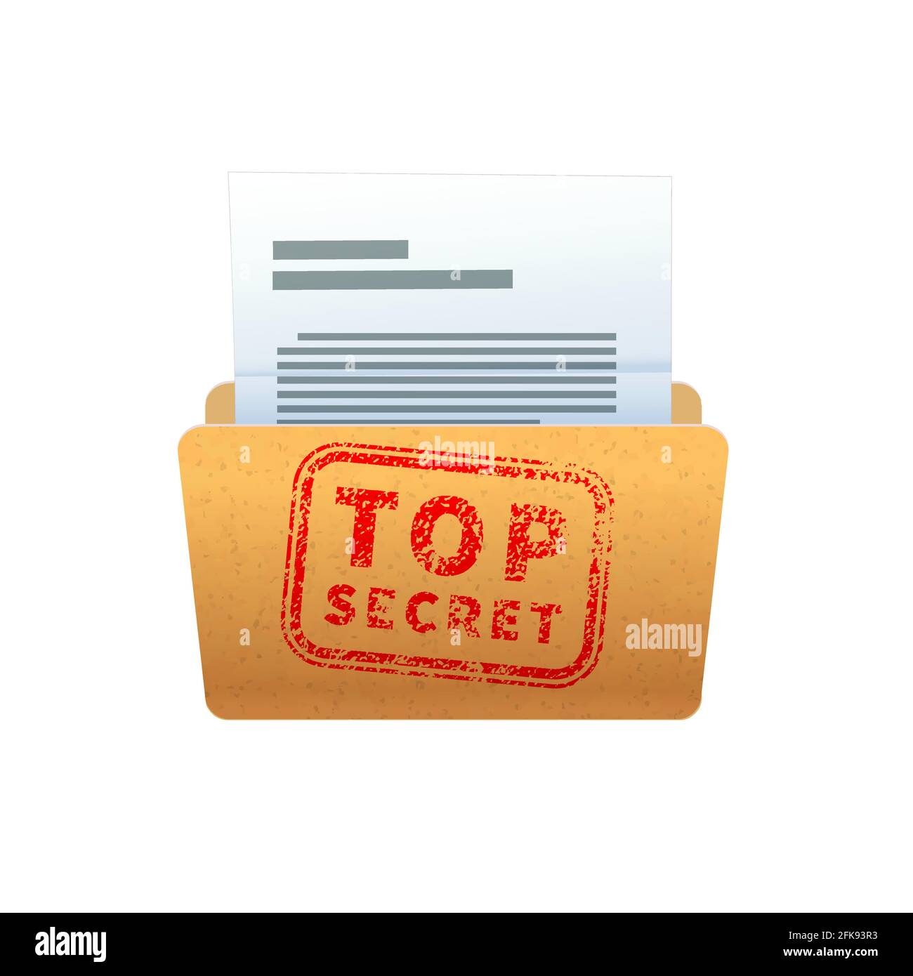 Yellow folder with documents and red top secret stamp isolated on white ...